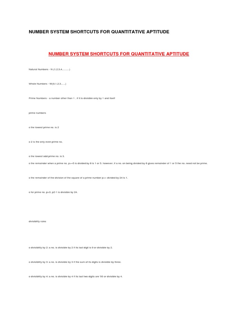 Number System Shortcuts For Quantitative Aptitude | PDF | Fraction ...