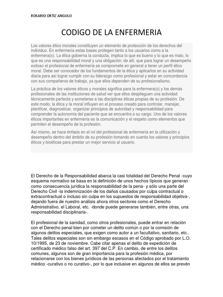 Codigo de La Enfermeria | Enfermería | Delito