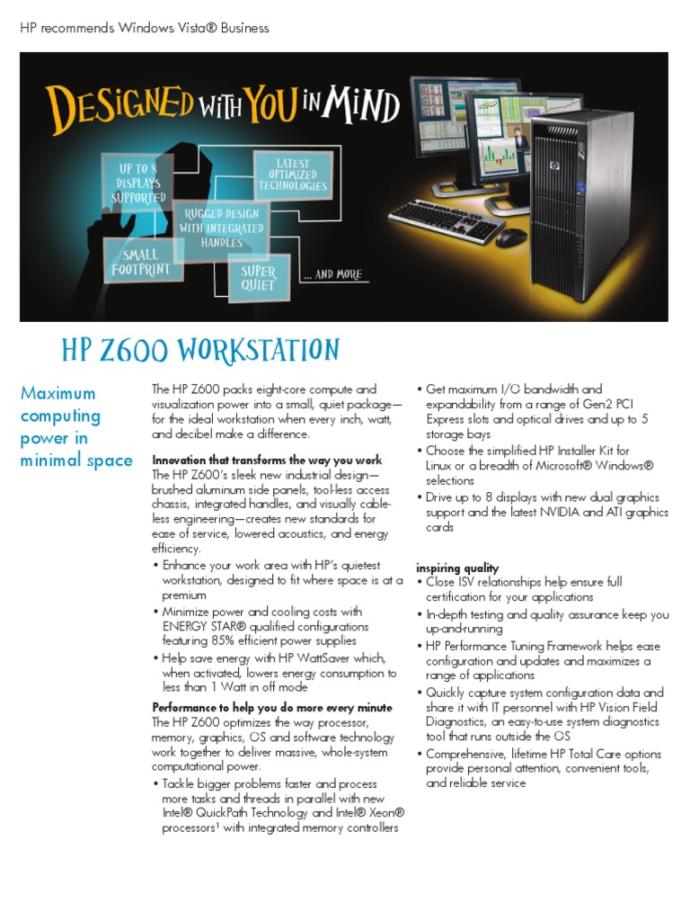 HP z600 Workstation DataSheet (2009.03-Mar) | PDF | Operating System ...