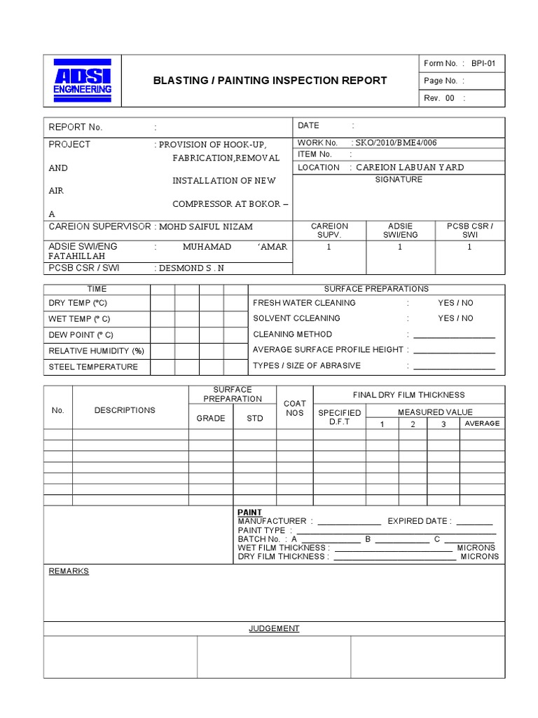 Blasting and Painting Inspection Report | PDF | Nature