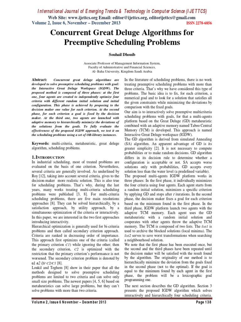 Concurrent Great Deluge Algorithms For Preemptive Scheduling Problems | PDF | Metaheuristic ...