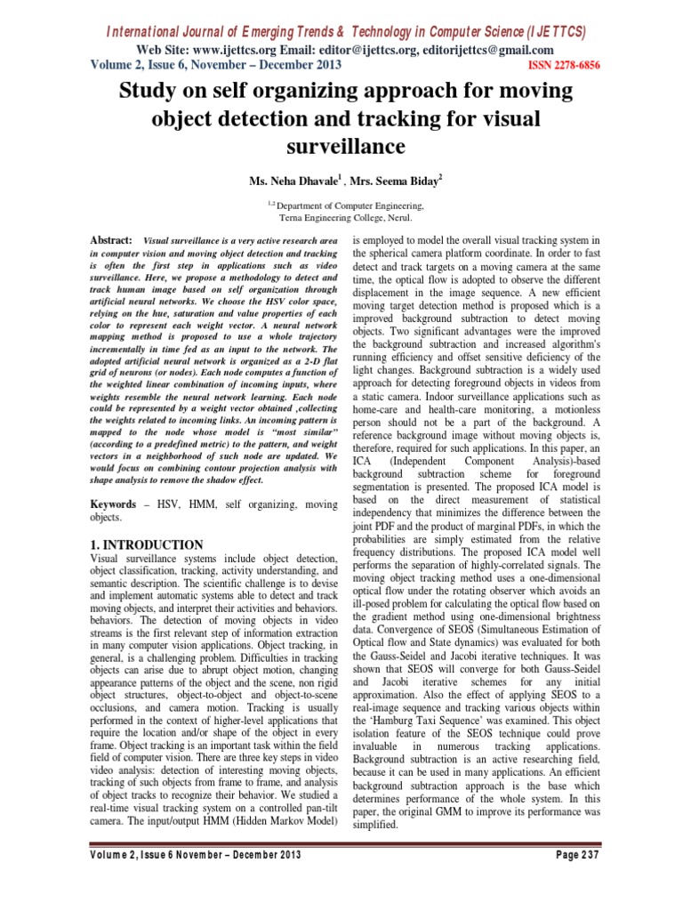 Study On Self Organizing Approach For Moving Object Detection and Tracking For Visual ...