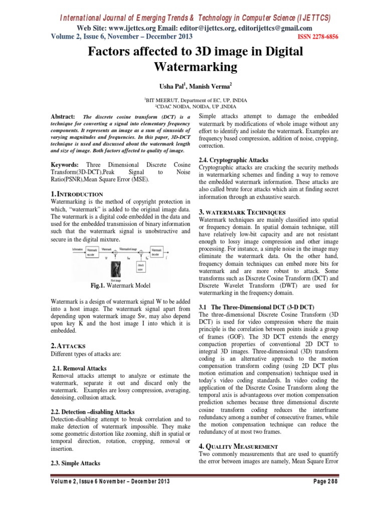 Factors Affected To 3D Image in Digital Watermarking | PDF | Data Compression | Digital Signal ...