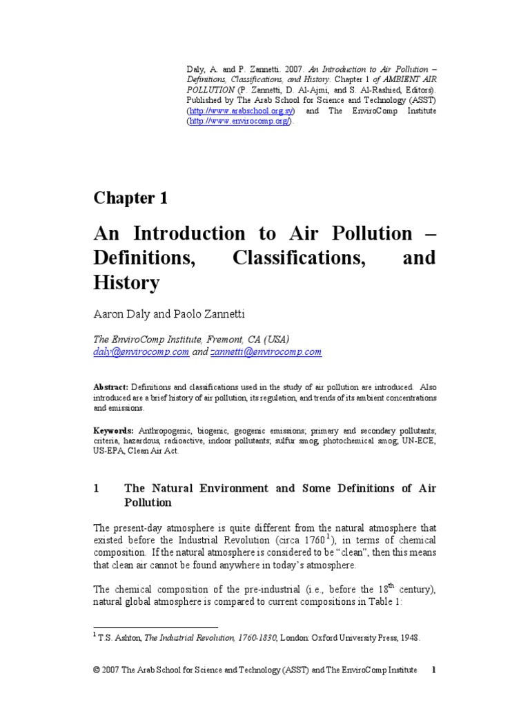 An Introduction To Air Pollution - Definitions, Classifications, and ...