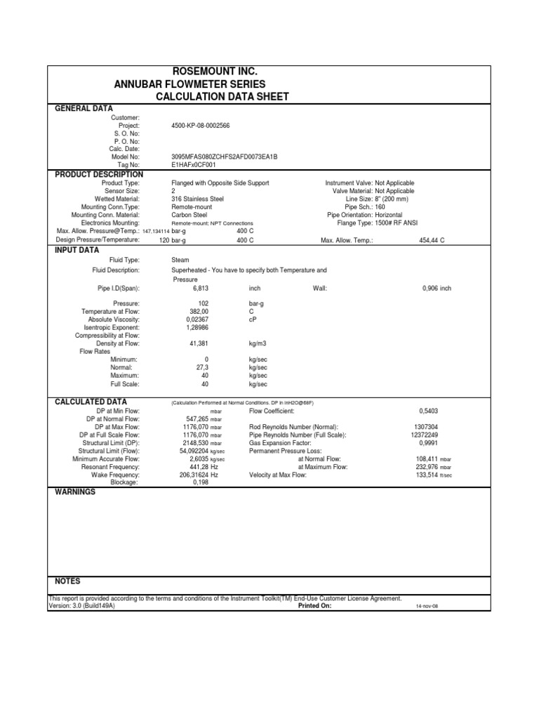 Annubar Spec Sheet | PDF