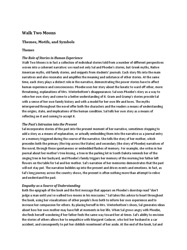 Walk Two Moons, Themes Motifs Symbol. Study Notes | PDF | Empathy ...