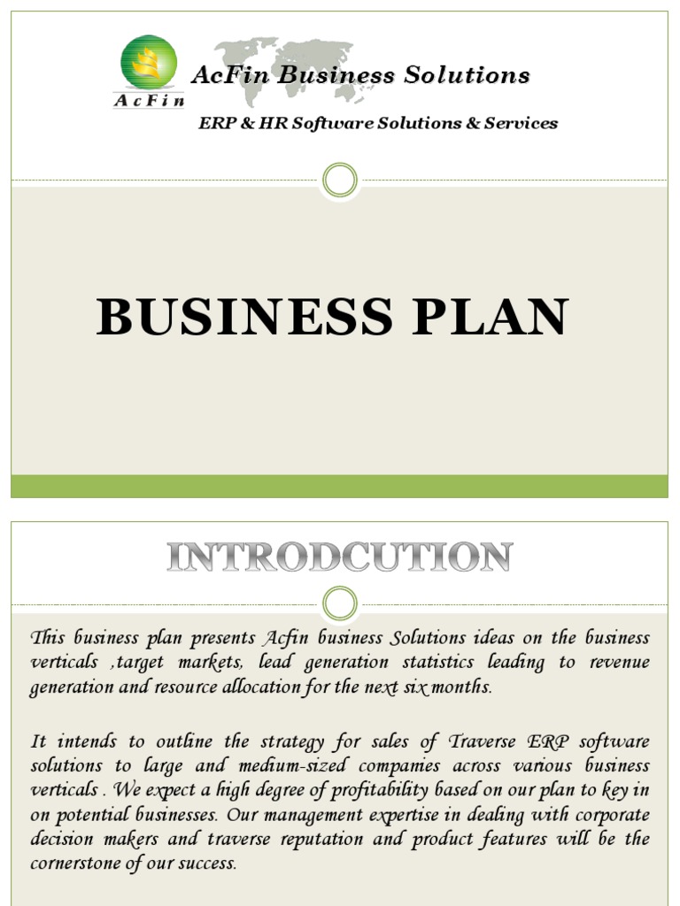 Acfin Business Plan for Traverse ERP | PDF