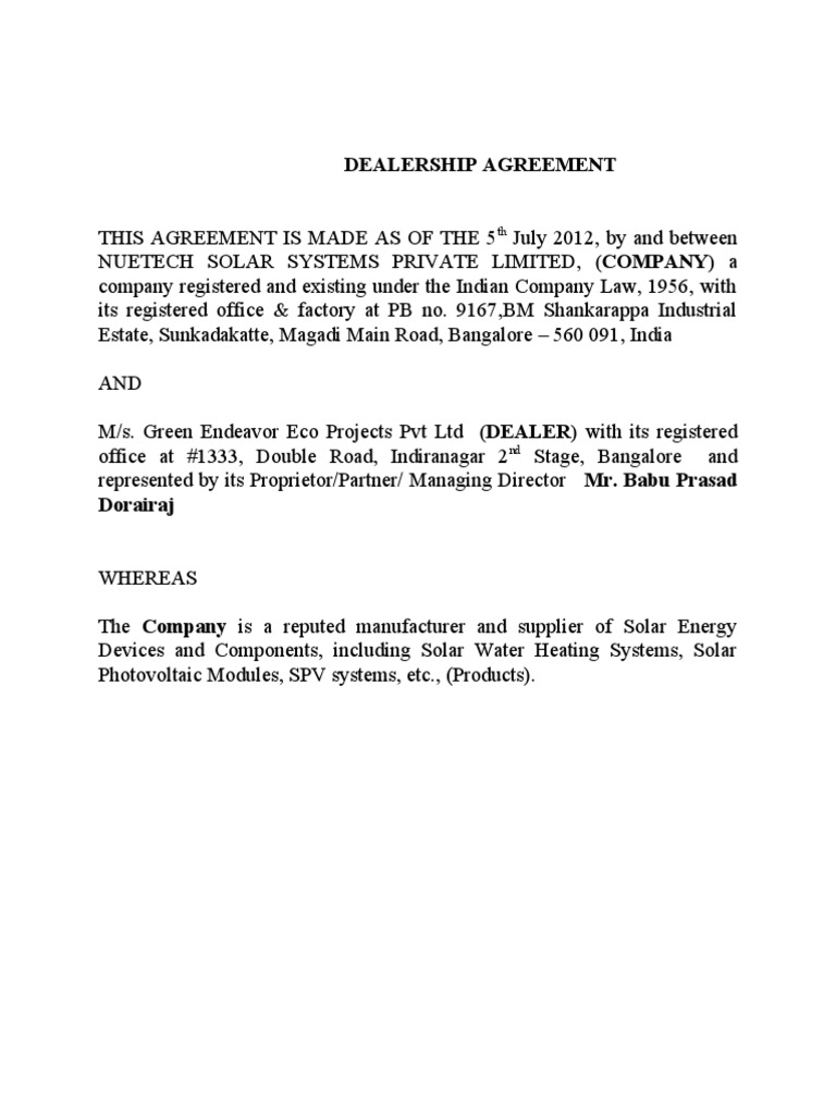 Dealership Agreement Final | PDF | Clean Development Mechanism | Payments