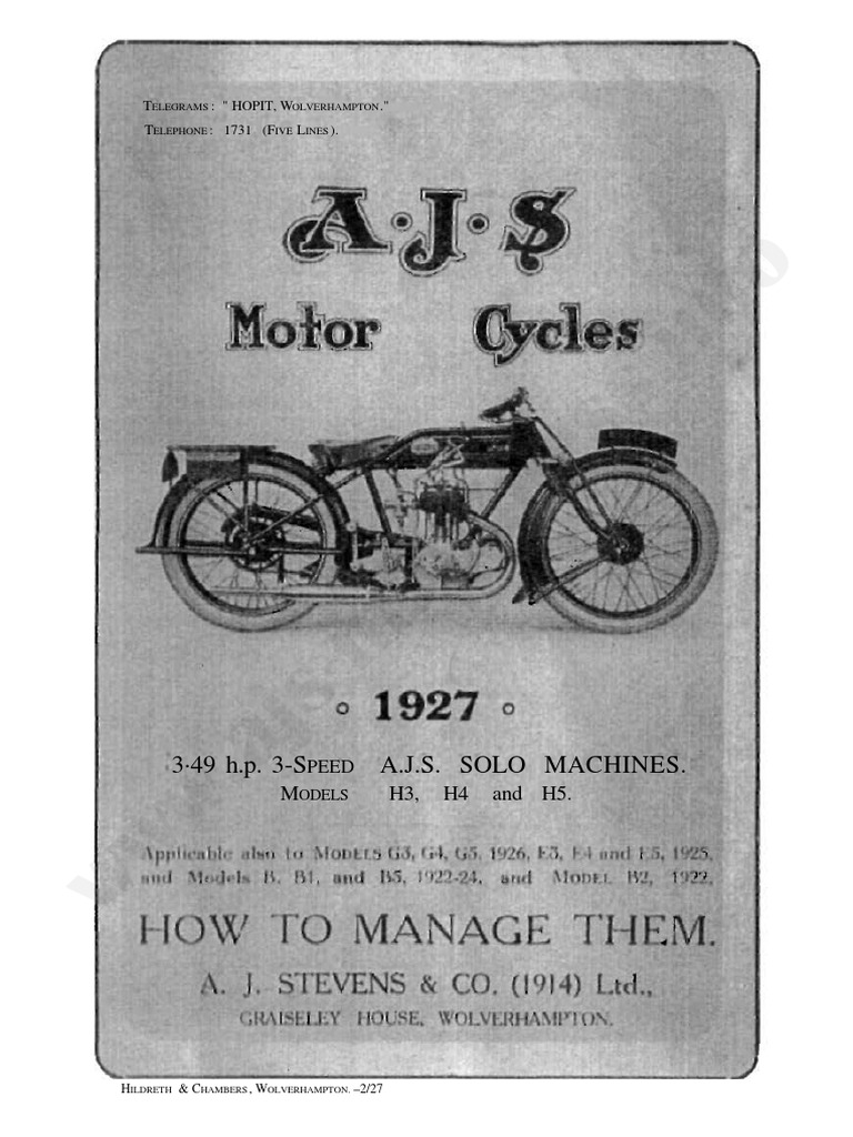 Ajs 1927 AJS Instruction Manual H3 H4 H5 | PDF | Transmission ...