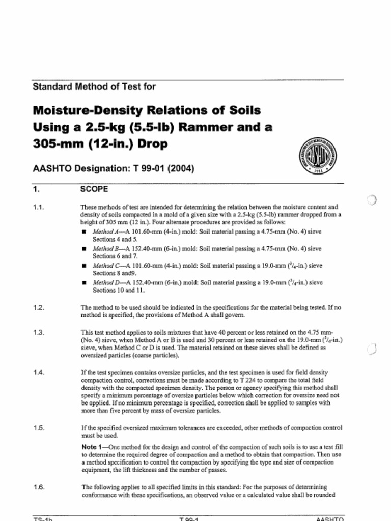AASHTO T 99 - Standard Proctor