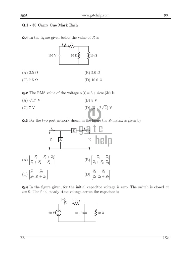 GATE-EE 2005 With Solutions | PDF | Electromagnetism | Electric Power