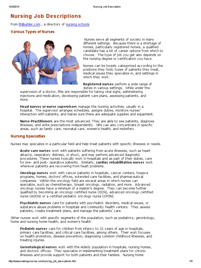 Nursing Job Description | PDF | Nursing | Nurse Practitioner