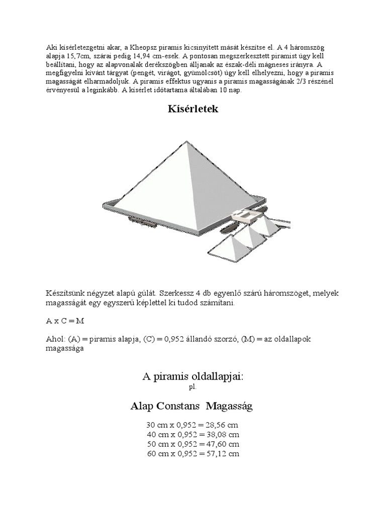 Kísérletek: A piramis oldallapjai