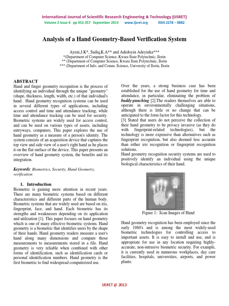Analysis of A Hand Geometry-Based Verification System | PDF ...