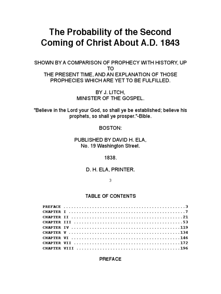 Litch - The Probability of The Second Coming of Christ About A.D. 1843 ...
