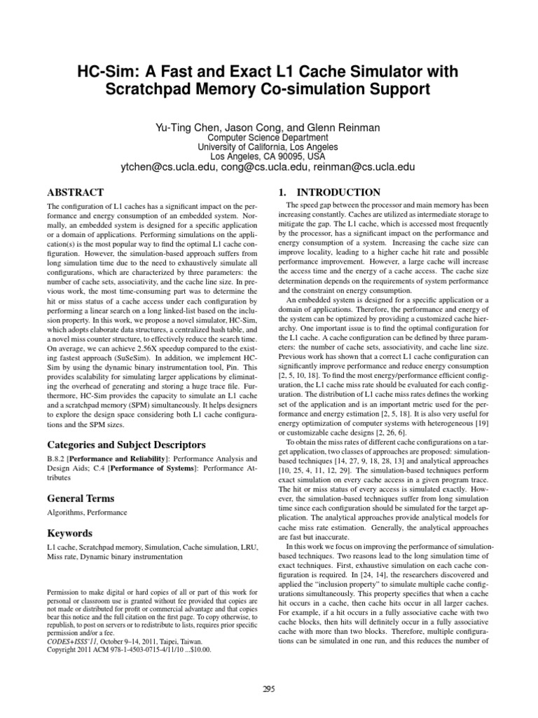 HC-Sim: A Fast and Exact L1 Cache Simulator With Scratchpad Memory Co-Simulation Support | PDF ...