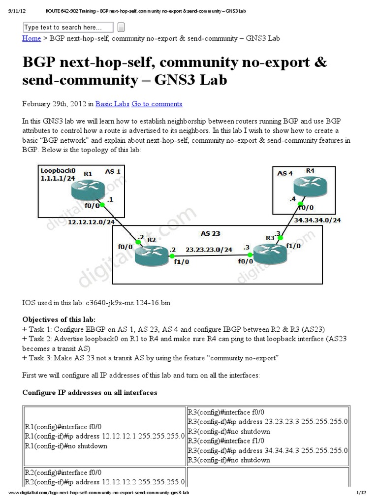 ROUTE 642-902 Training BGP Next-Hop-Self, Community No-Export | PDF | Routing | Router (Computing)