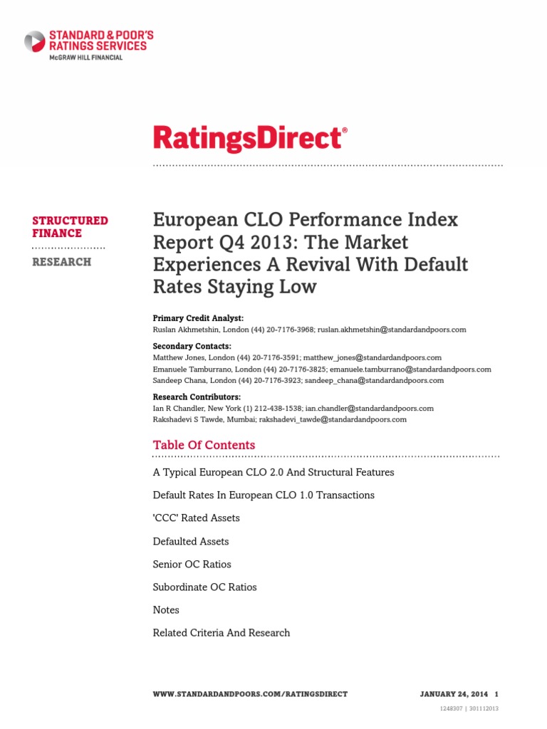European CLO Performance Index Report Q4 2013: The Market Experiences A ...