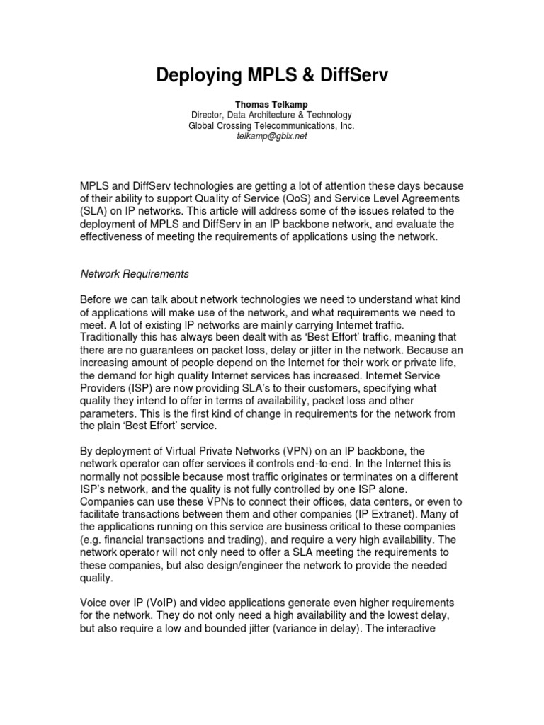 Deploying Mpls & Diffserv: Network Requirements | PDF | Multiprotocol Label Switching | Networking