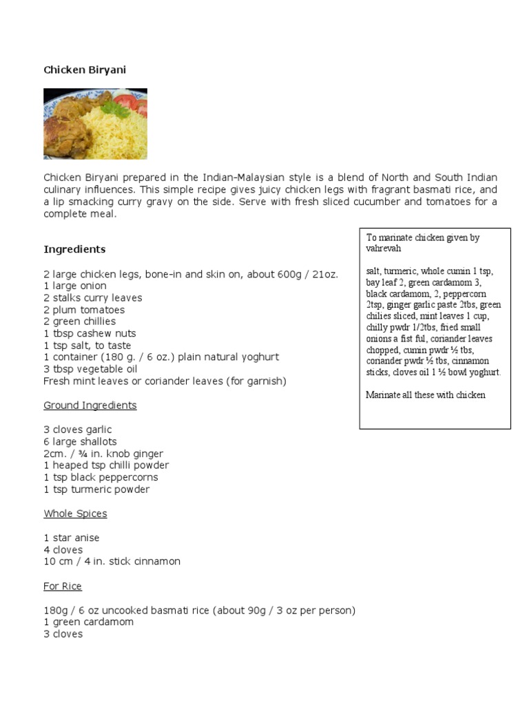 Chicken Biryani | PDF | Curry | Food And Drink Preparation