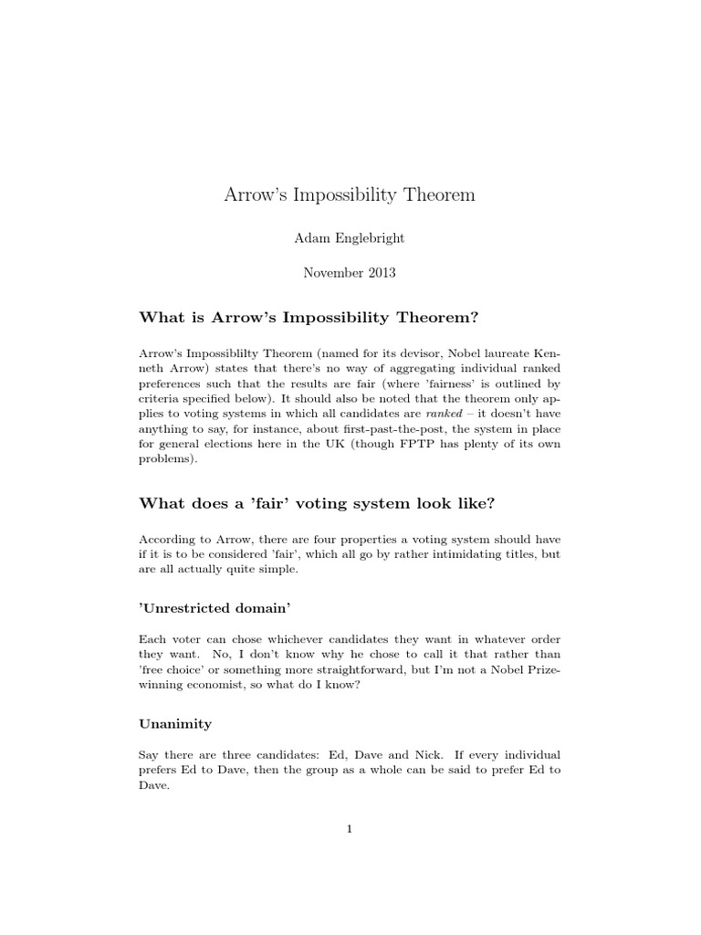 Arrow's Impossibility Theorem | PDF | Parliamentary Procedure | Voting