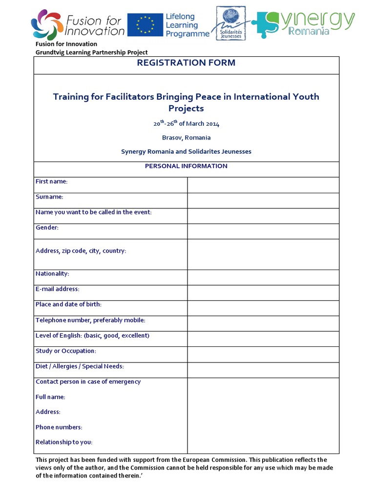 Training For Facilitators - Registration Form - Romania | PDF