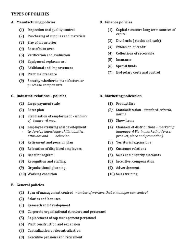 Strategic Management: Types of Policies | PDF | Strategic Management ...