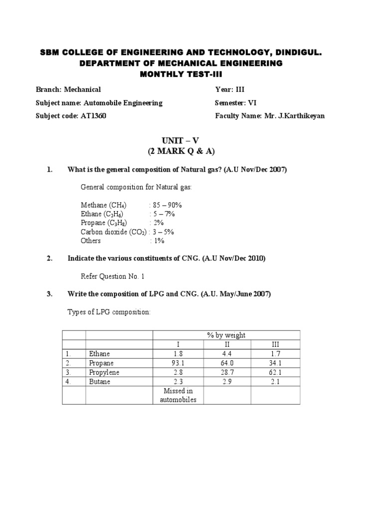 Unit - V (2 Mark Q & A) | PDF | Gasoline | Ethanol