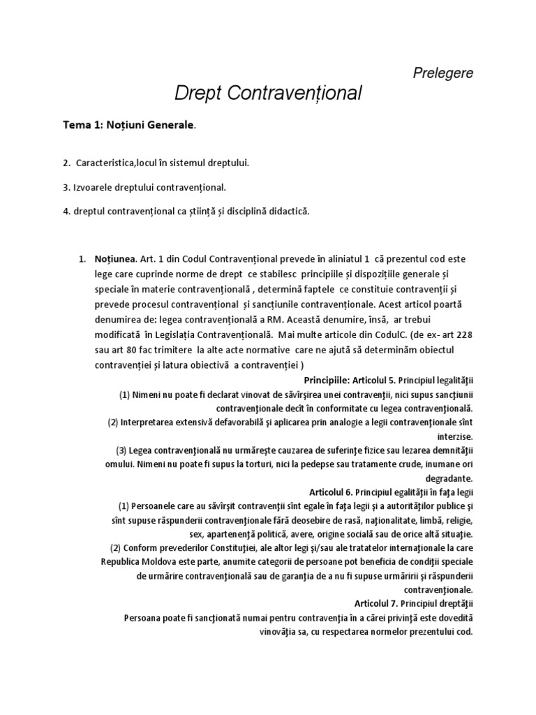 Drept Contraventional. (Conspecte - MD) | PDF