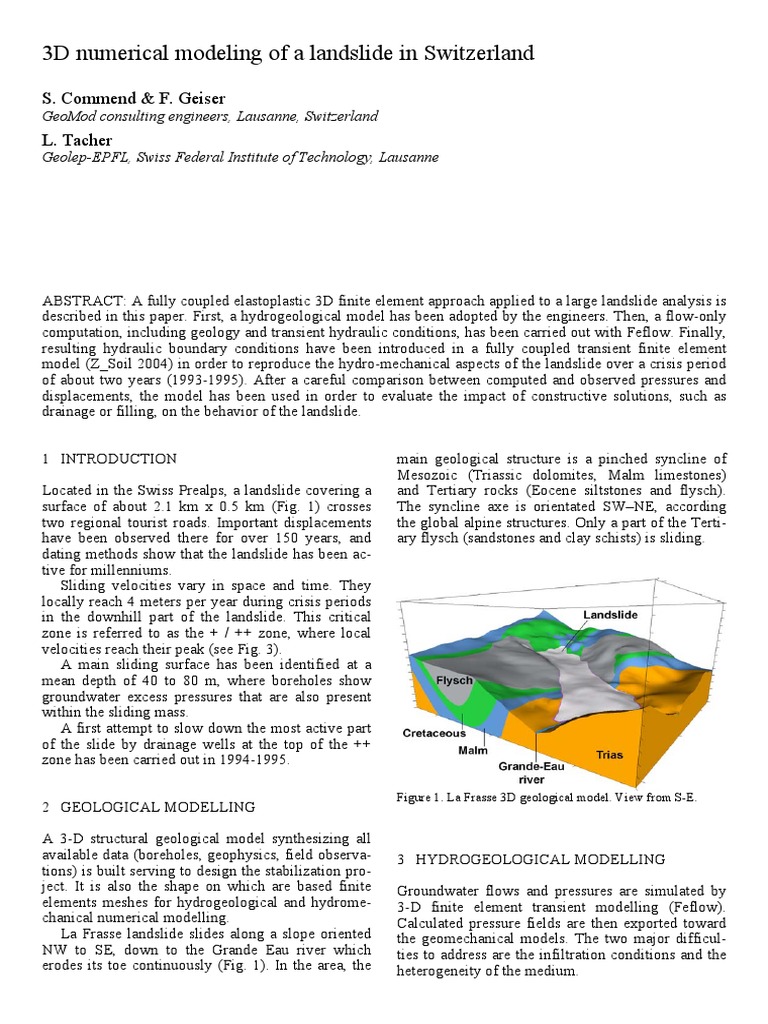 3D Numerical Modeling of A Landslide in Switzerland | PDF ...