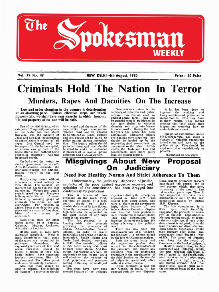 Criminals Hold The Nation in Terror: Murders, Rapes and Dacoities On ...