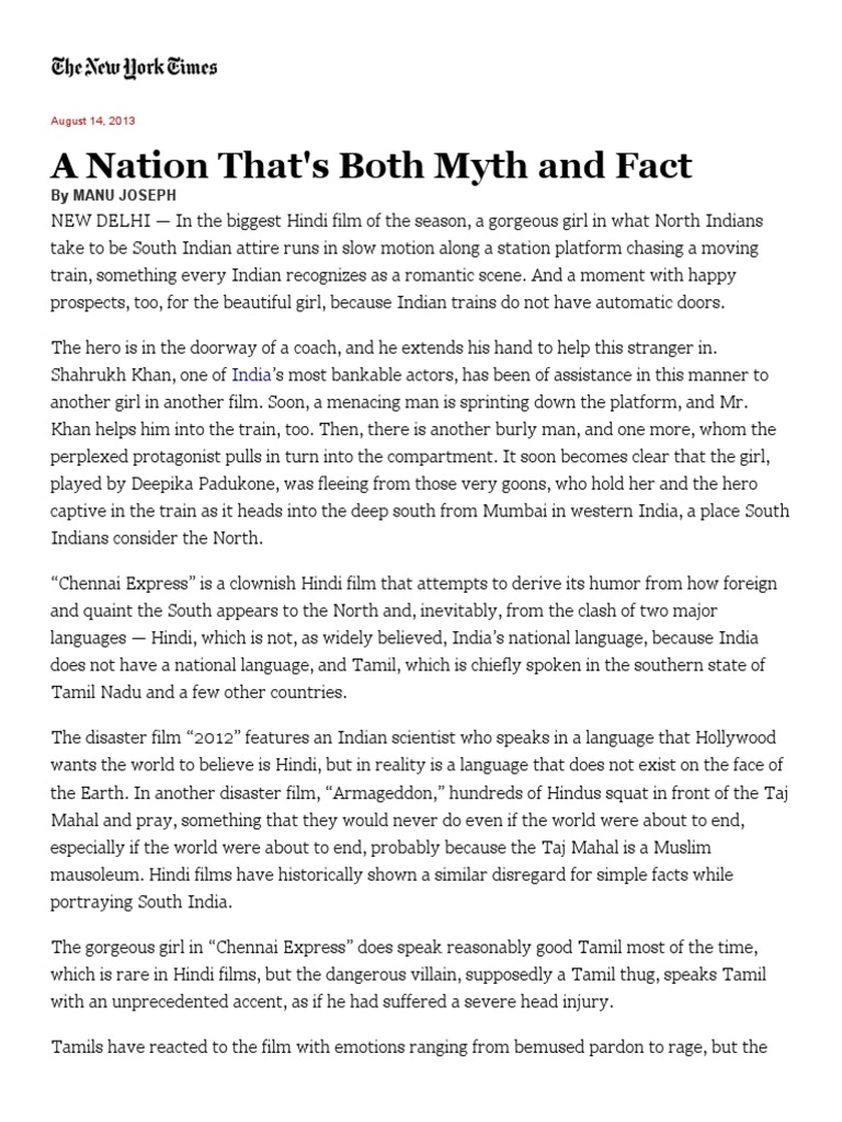 A Nation That's Both Myth and Fact | PDF | Tamil Nadu | Bollywood
