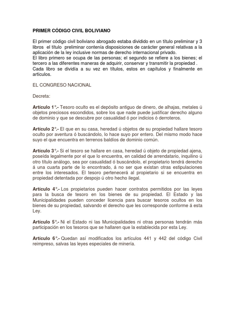 Primer Código Civil Boliviano | PDF | Propiedad | Juez
