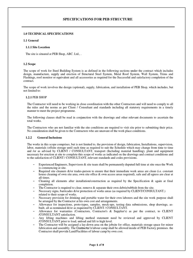 Specification For PEB Works For Factories | PDF | Building Insulation ...