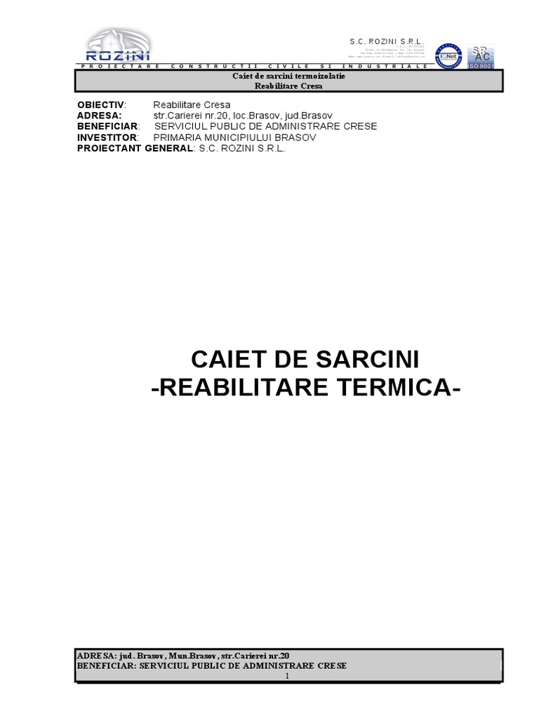 Caiet de Sarcini Termoizolatie | PDF