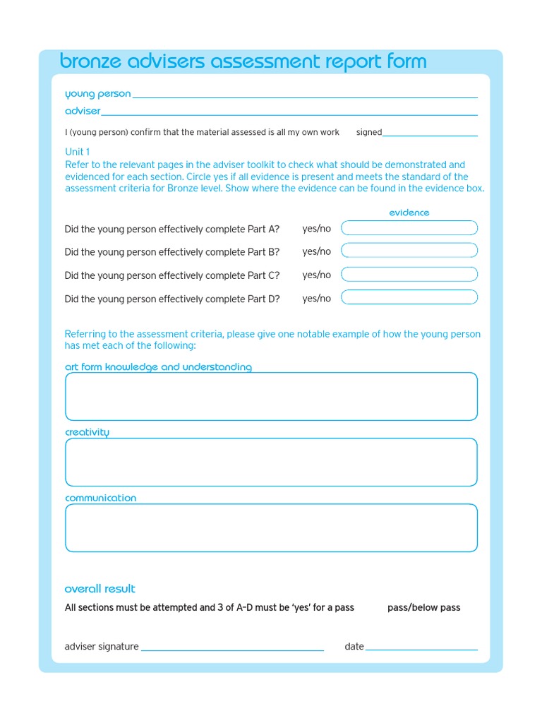 Arts Award Bronze Assessment Report Form | PDF | Cognition | Learning