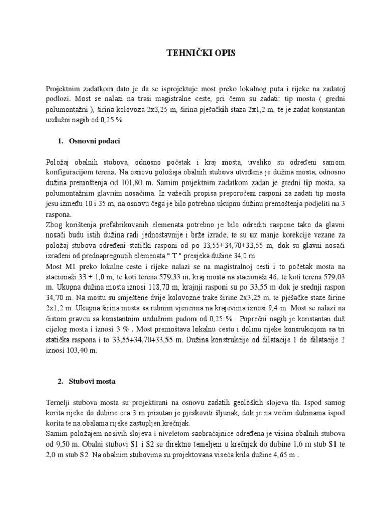 Tehnički Opis Usvojenog Rješenja Sa Obrazloženjem | PDF