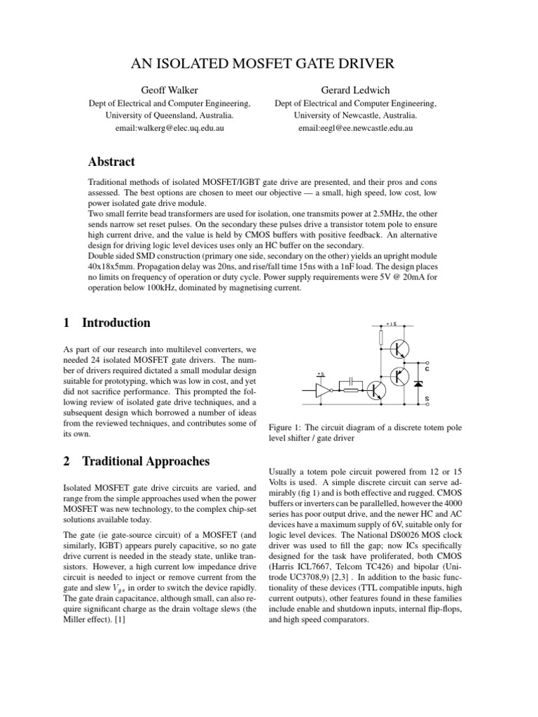 Isolated MOSFET Gate Driver Design | PDF | Mosfet | Field Effect Transistor