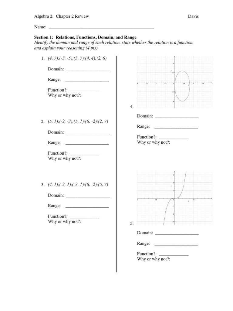 Algebra 2: Chapter 2 Review Name | PDF | Function (Mathematics ...
