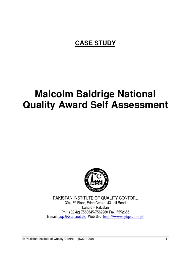 Malcolm Baldrige National Quality Award Self Assessment: Case Study ...