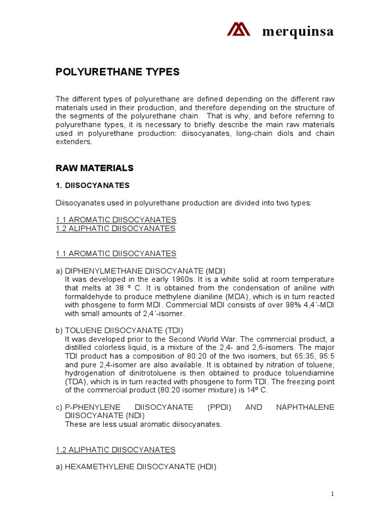 Merquinsa: Polyurethane Types | PDF | Polyurethane | Ether