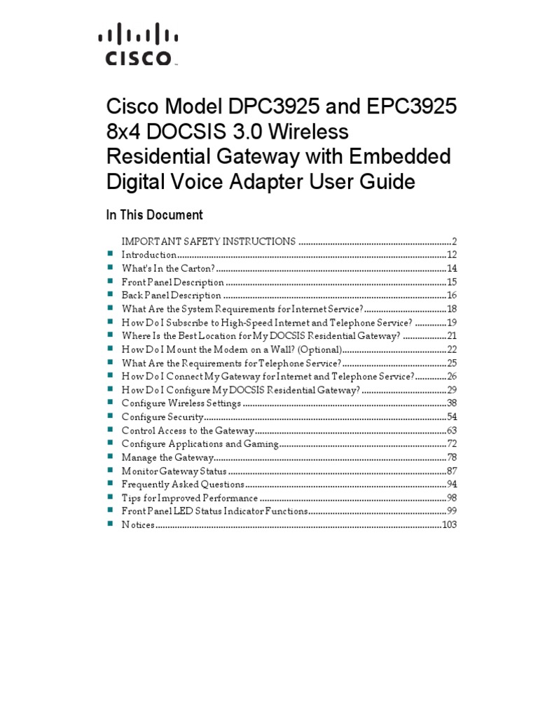Cisco Model DPC3925 and EPC3925 | PDF | Ip Address | Communications ...