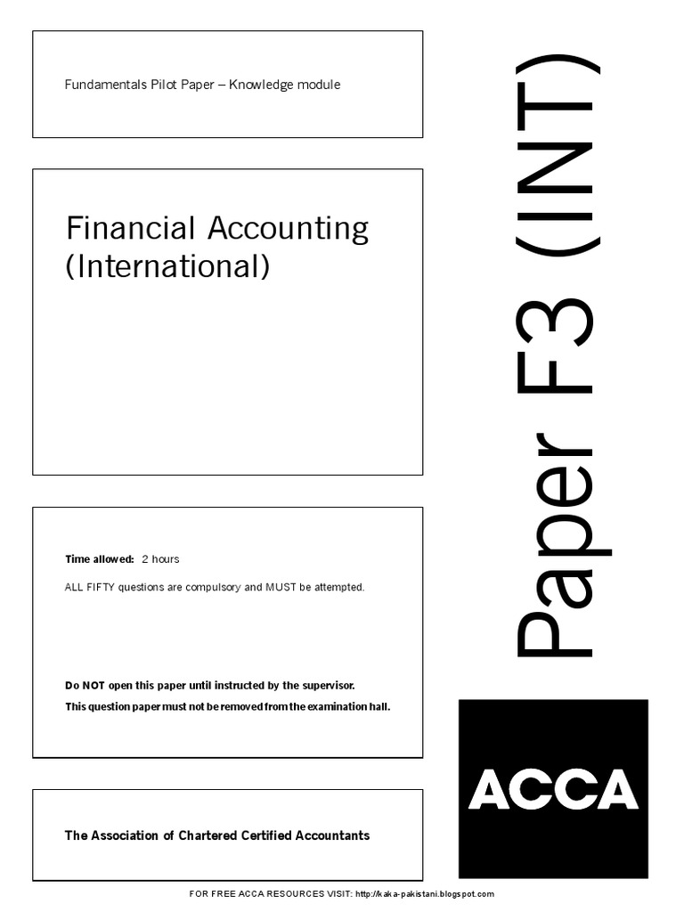 ACCA F3 Financial Accounting INT Solved Past Papers 0107 Copy | Debits ...