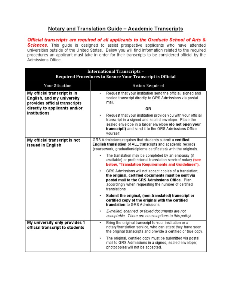 Notary and Translation Guide for academic transcript for applying to US ...