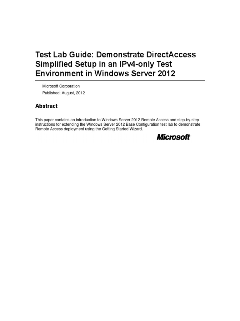 Windows Server 2012 Test Lab Guide Simplified Setup In An Ipv4 Only Pdf Active Directory 5197