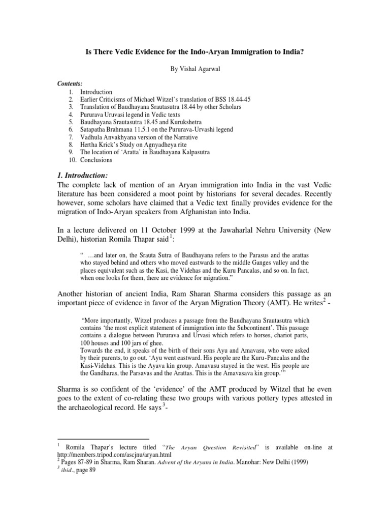 Vedic Evidence for Aryan Migration Debate | PDF | History | Religion ...