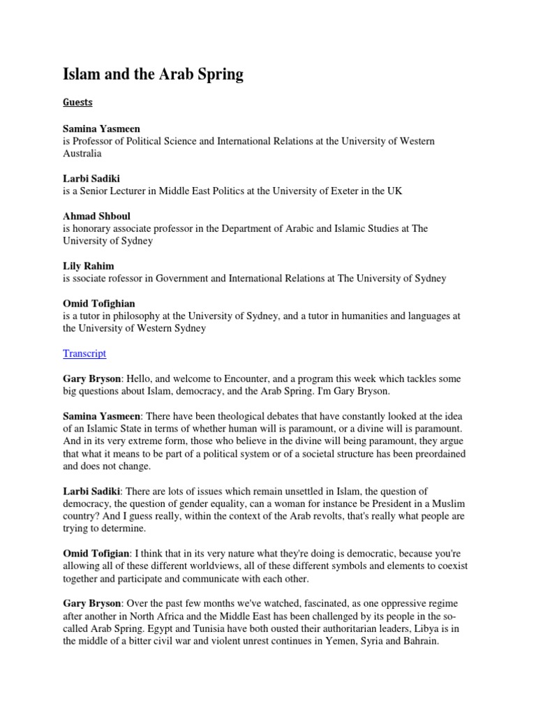 Islam and The Arab Spring A Panel Discussion | PDF | Hip Hop | Islamism