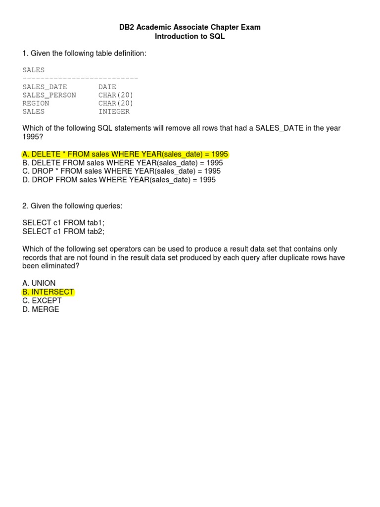 Introduction To SQL - Questions | PDF | Sql | Areas Of Computer Science