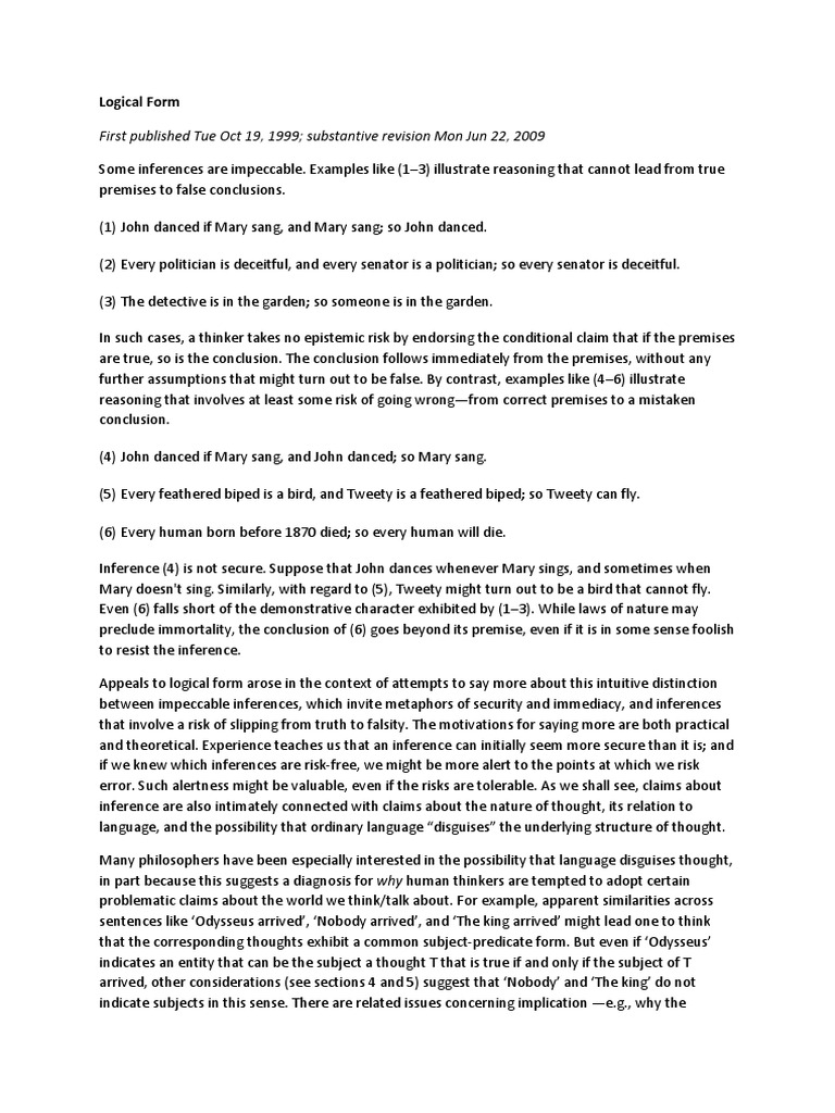 Logical Form | PDF | Logic | Proposition