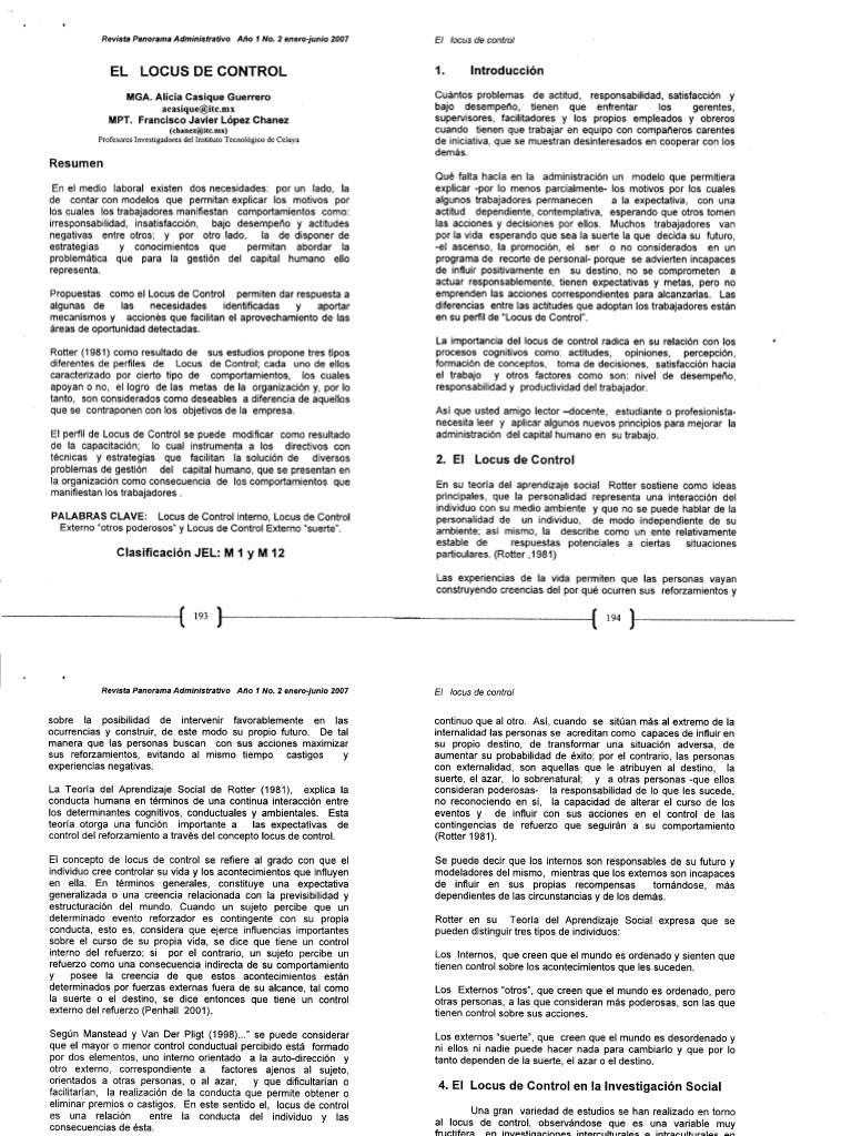 Locus de Control en el Trabajo | PDF | Comportamiento | Toma de decisiones